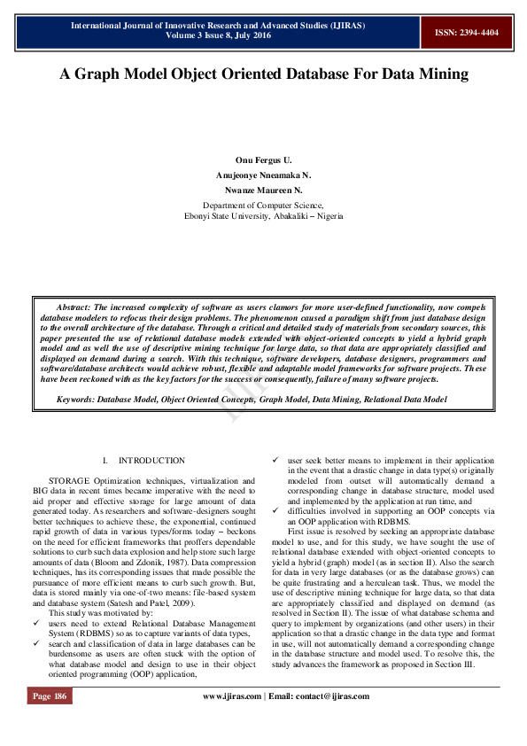 (PDF) A Graph Model Object Oriented Database For Data Mining