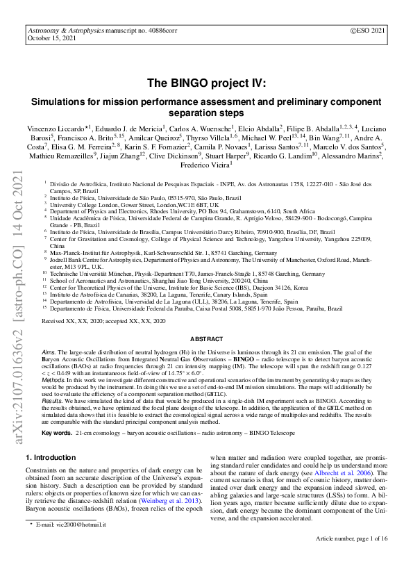(PDF) The BINGO project. IV. Simulations for mission performance ...