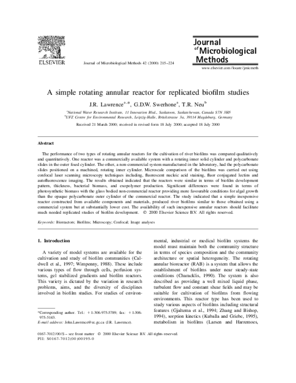 (PDF) A simple rotating annular reactor for replicated biofilm studies