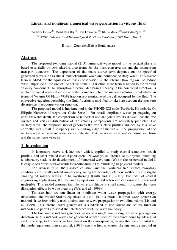 (PDF) Linear and nonlinear numerical wave generation in viscous fluid