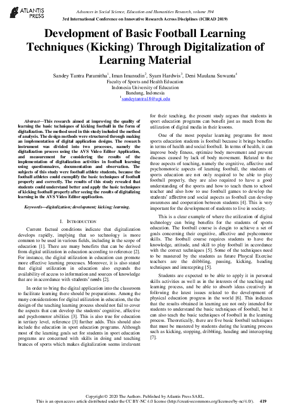 (PDF) Development of Basic Football Learning Techniques (Kicking ...
