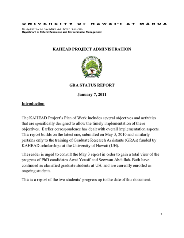 (PDF) Kahead Project Administration Gra Status Report
