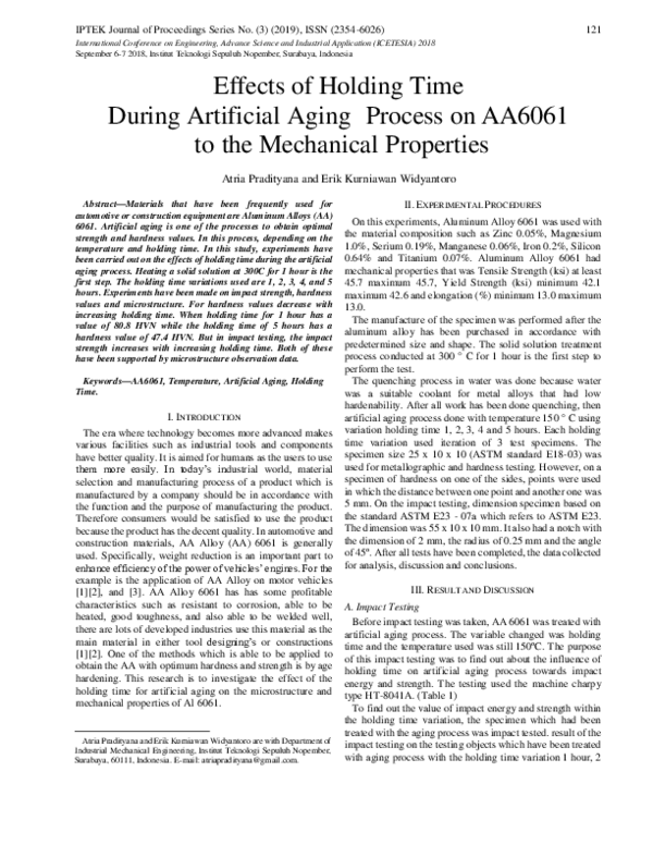 (PDF) Effects of Holding Time During Artificial Aging Process on AA6061 to the Mechanical Properties