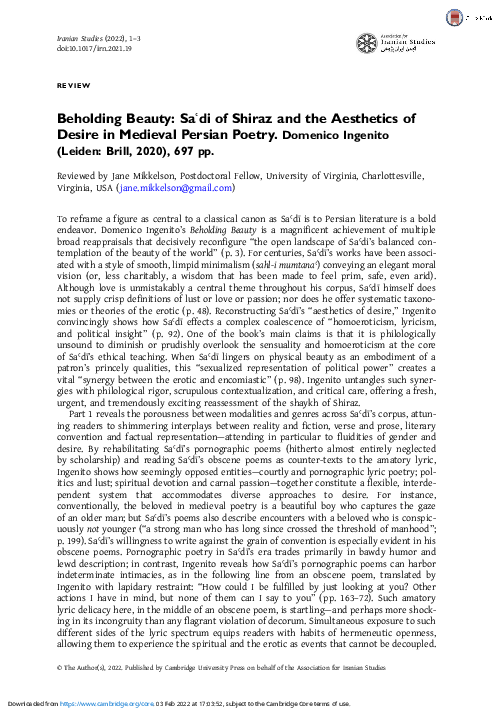 (PDF) Jane Mikkelson's review of "Domenico Ingenito's "Beholding Beauty ...