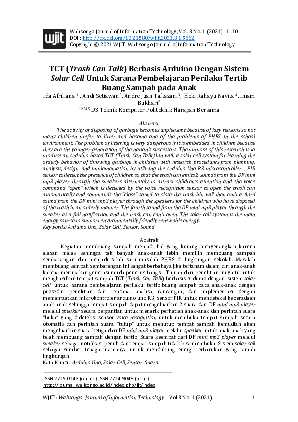 (PDF) TCT (Trash Can Talk) Berbasis Arduino dengan Sistem Solar Cell untuk Sarana Pembelajaran Anak