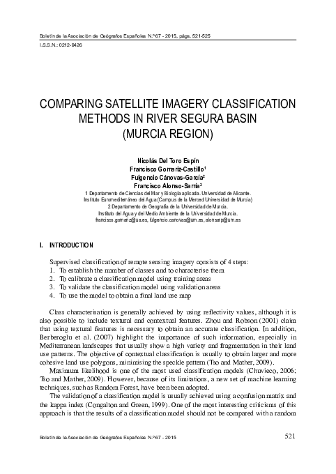 (PDF) Comparing satellite imagery classification methods in river Segura basin (Murcia Region)