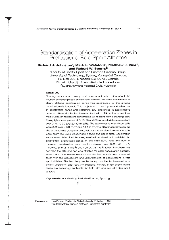 (PDF) Standardisation of Acceleration Zones in Professional Field Sport ...