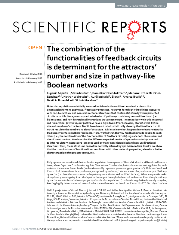 Pdf The Combination Of The Functionalities Of Feedback Circuits Is Determinant For The