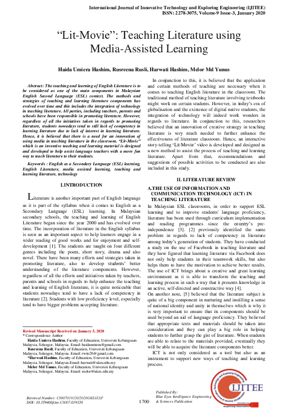 (PDF) “Lit-Movie”: Teaching Literature using Media-Assisted Learning