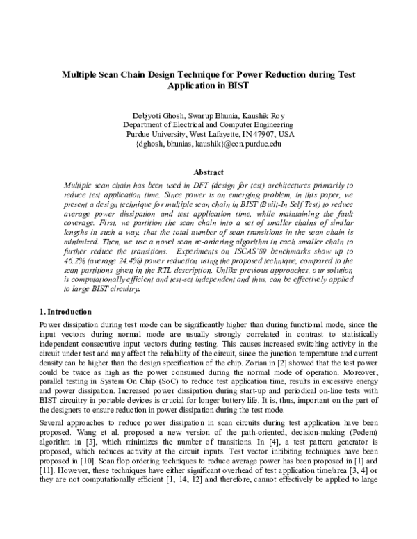 Pdf Multiple Scan Chain Design Technique For Power Reduction During Test Application In Bist 