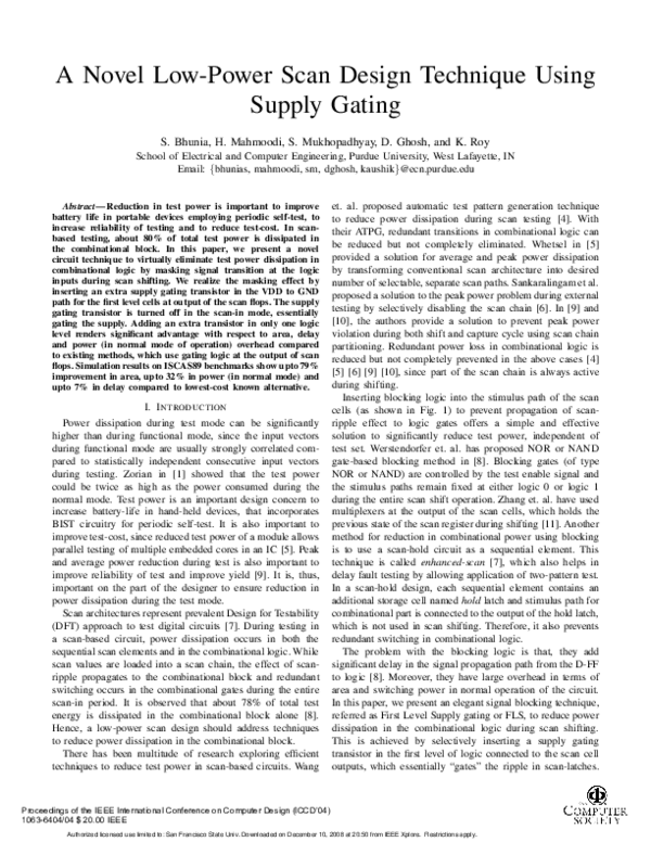 (PDF) A novel low-power scan design technique using supply gating