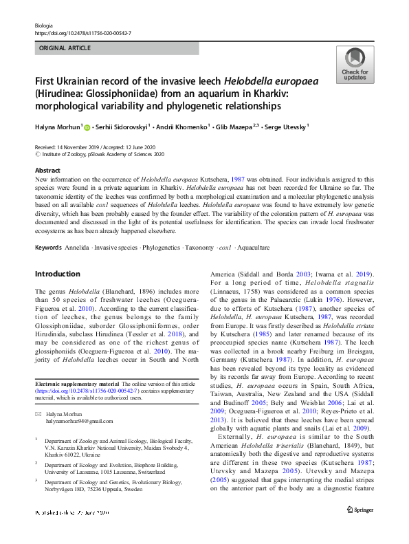 (PDF) First Ukrainian record of the invasive leech Helobdella europaea ...
