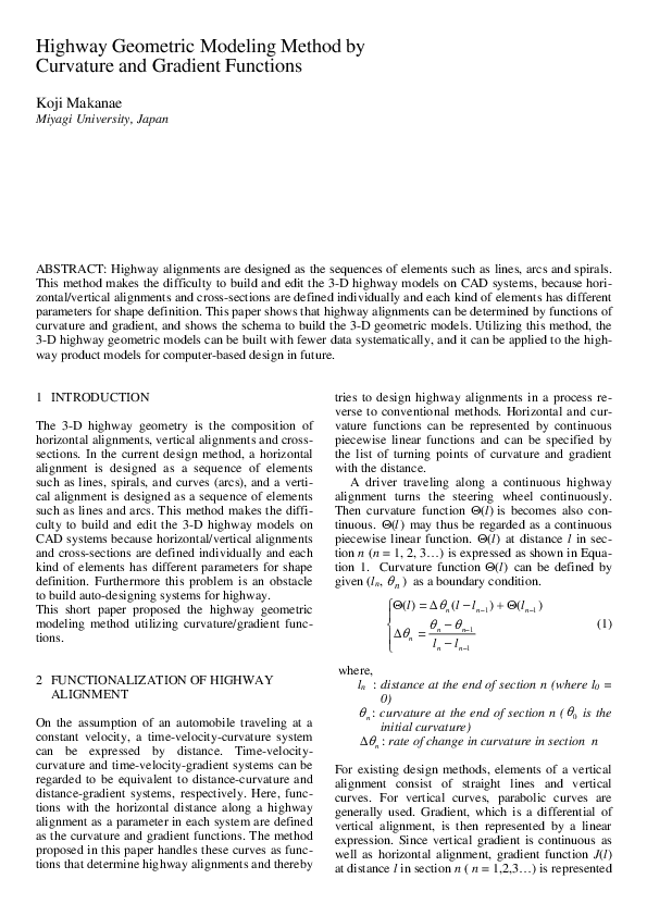 (PDF) Highway Geometric Modeling Method by Curvature and Gradient Functions