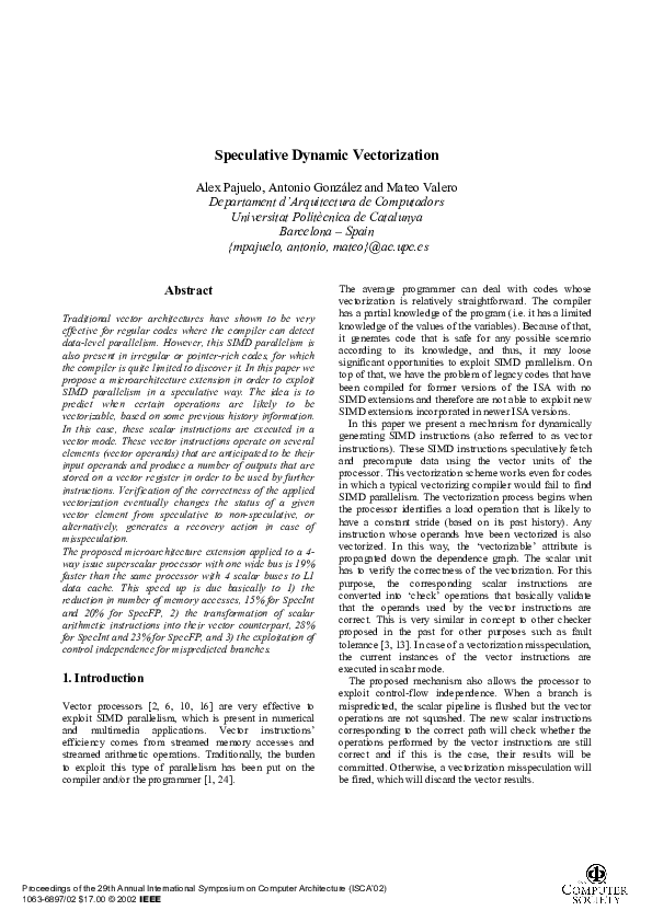 (PDF) Speculative dynamic vectorization