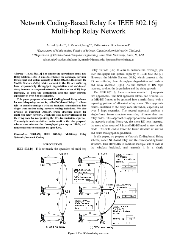 Pdf Network Coding Based Relay For Ieee 80216j Multi Hop Relay Network