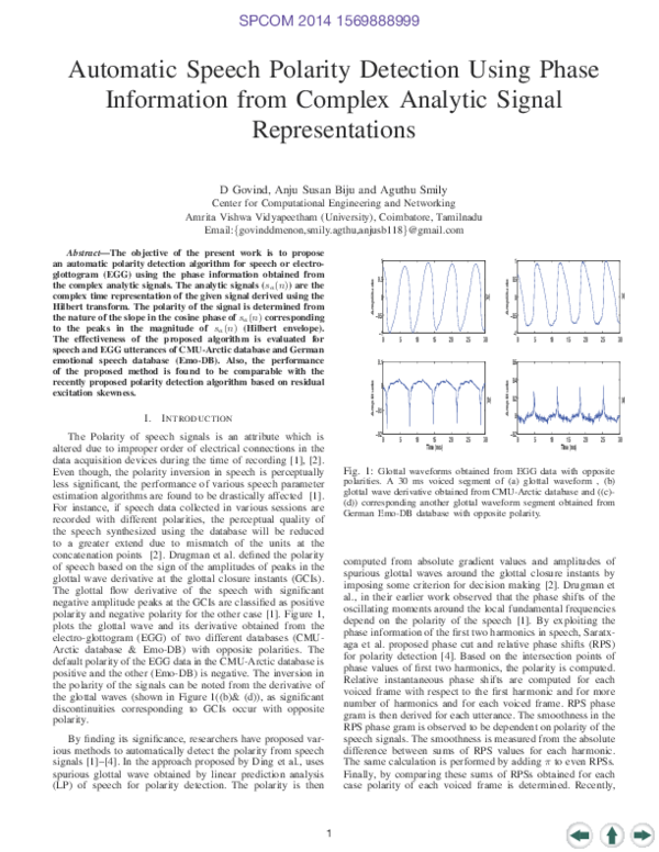 Pdf Automatic Speech Polarity Detection Using Phase Information From Complex Analytic Signal