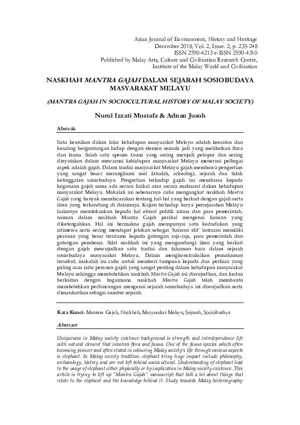 (PDF) Naskhah Mantra Gajah Dalam Sejarah Sosiobudaya Masyarakat Melayu ...