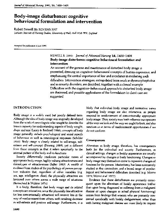 (PDF) Body-image disturbance: cognitive behavioural formulation and ...