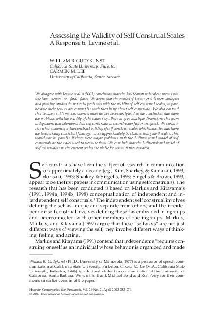(PDF) Assessing the Validity of Self Construal Scales