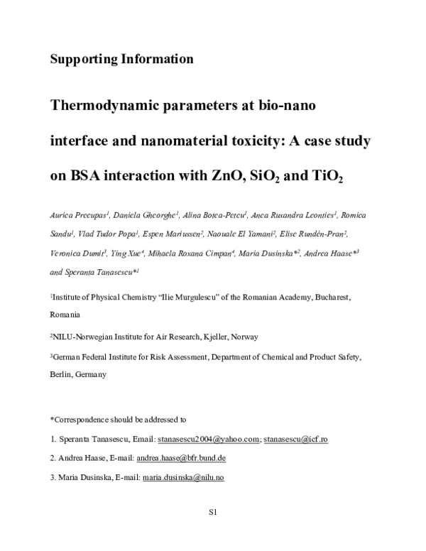 (PDF) Thermodynamic Parameters at BioNano Interface and Nanomaterial ...