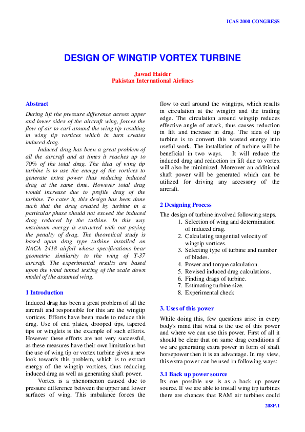 (PDF) Design of Wingtip Vortex Turbine