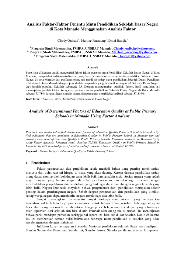 (PDF) Analisis Faktor-Faktor Penentu Mutu Pendidikan Sekolah Dasar Negeri di Kota Manado ...