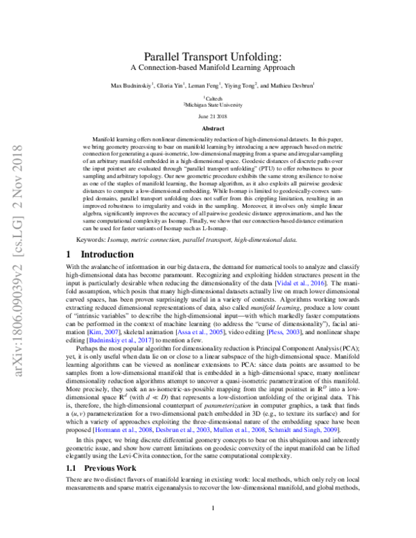(PDF) Parallel Transport Unfolding: A Connection-Based Manifold ...