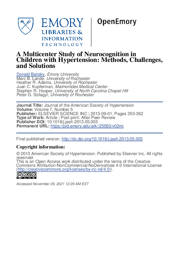 (PDF) A multicenter study of neurocognition in children with ...