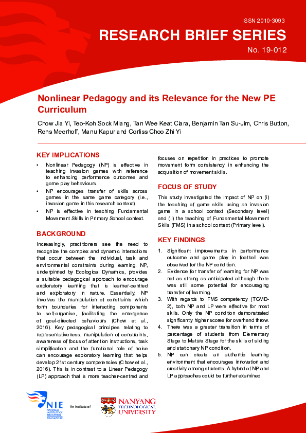 (PDF) Nonlinear pedagogy and its relevance for the new PE curriculum