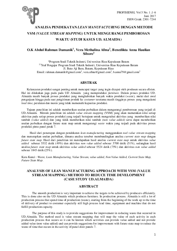 (PDF) Analisa Pendekatan Lean Manufacturing Dengan Metode VSM (Value Stream Mapping) Untuk ...
