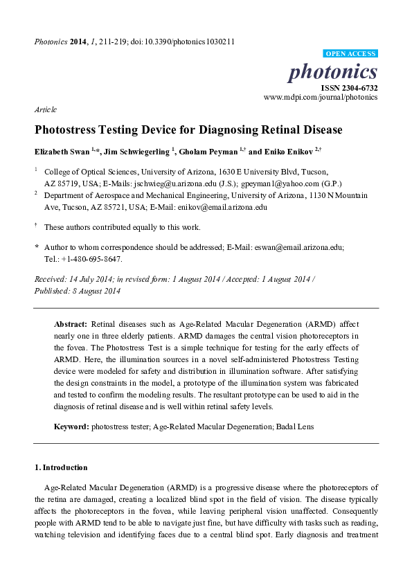 (PDF) Photostress Testing Device for Diagnosing Retinal Disease | Eniko ...