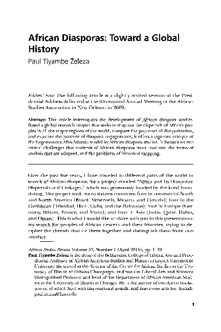 (PDF) African Diasporas: Toward a Global History