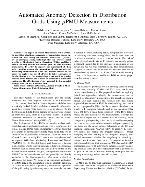 Pdf Automated Anomaly Detection In Distribution Grids Using Upmu Measurements