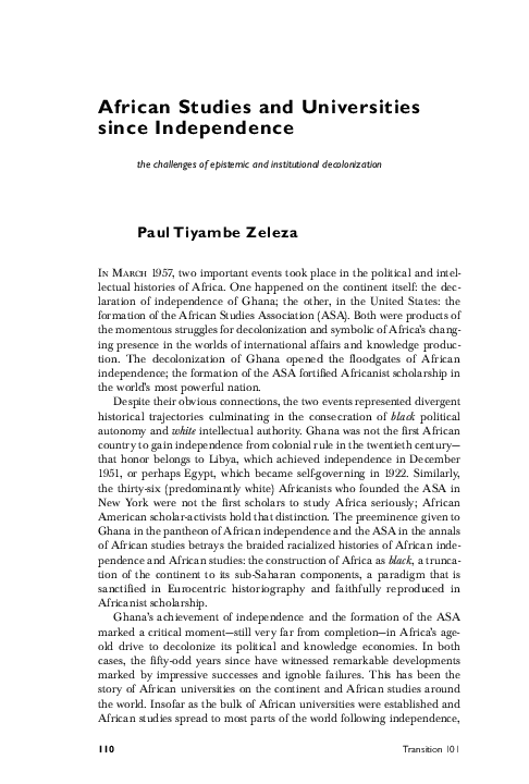 (PDF) African Studies and Universities since Independence