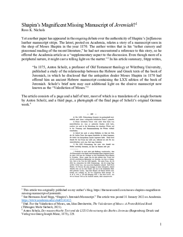 (PDF) Shapira's Magnificent Missing Manuscript of Jeremiah