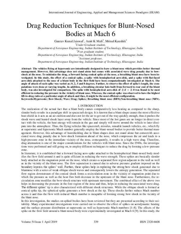 (PDF) Drag Reduction Techniques for Blunt-Nosed Bodies at Mach 6