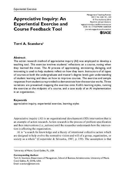(PDF) Appreciative Inquiry: An Experiential Exercise and Course ...