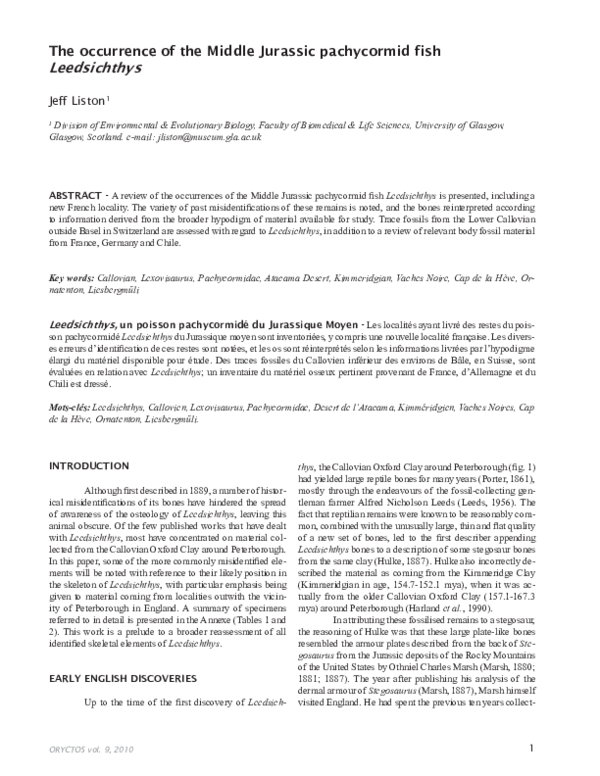 (PDF) The occurrence of the Middle Jurassic pachycormid fish Leedsichthys