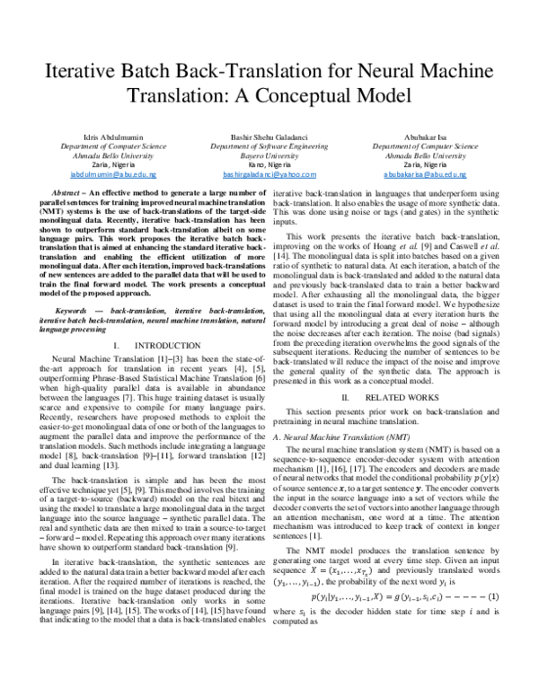 (PDF) Iterative Batch Back-Translation for Neural Machine Translation ...