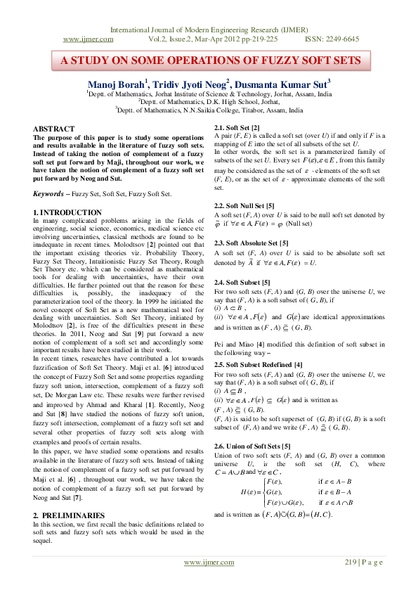(PDF) A Study on some operations on fuzzy soft sets