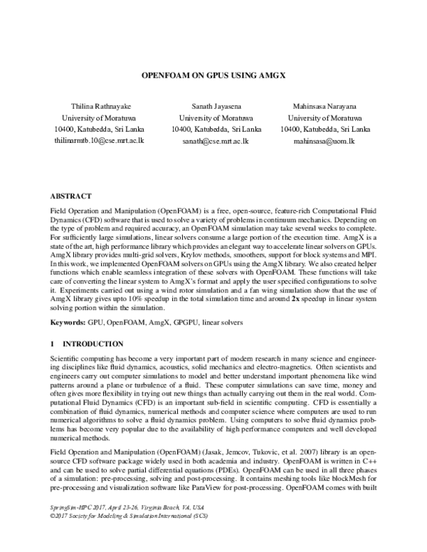 (PDF) OpenFOAM on GPUs using AMGX