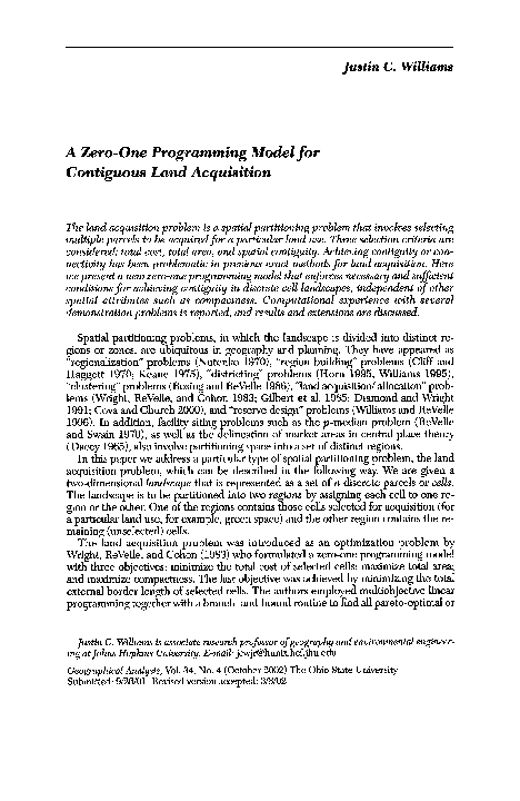 (PDF) A Zero-One Programming Model for Contiguous Land Acquisition