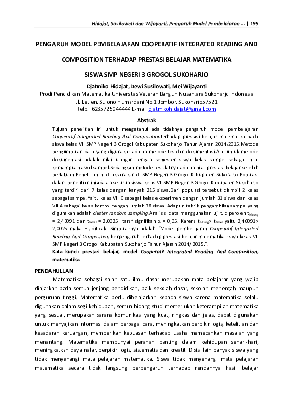 (PDF) Pengaruh Model Pembelajaran Cooperatif Integrated Reading an Composition Terhadap Prestasi ...