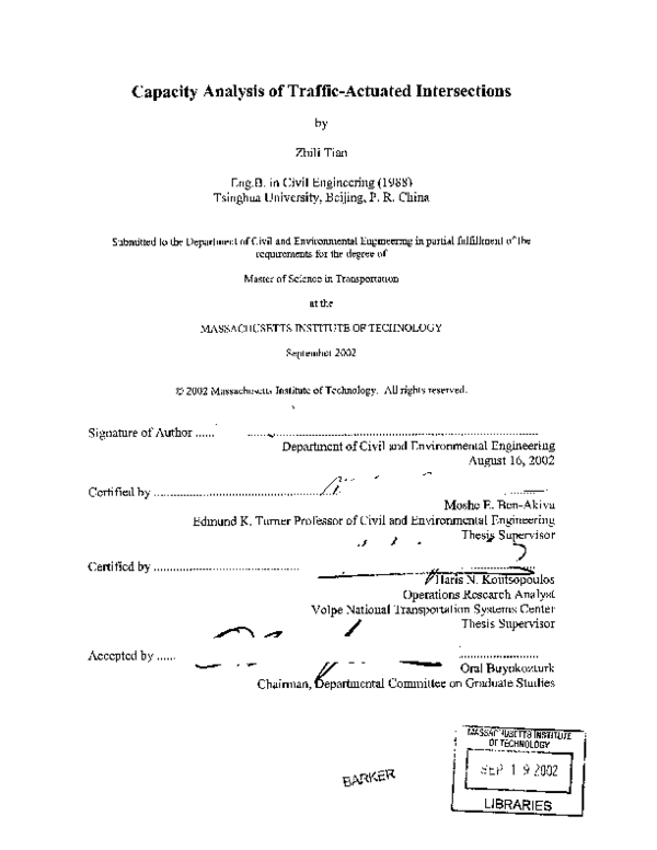 (PDF) Capacity analysis of traffic-actuated intersections | Zhili Tian - Academia.edu