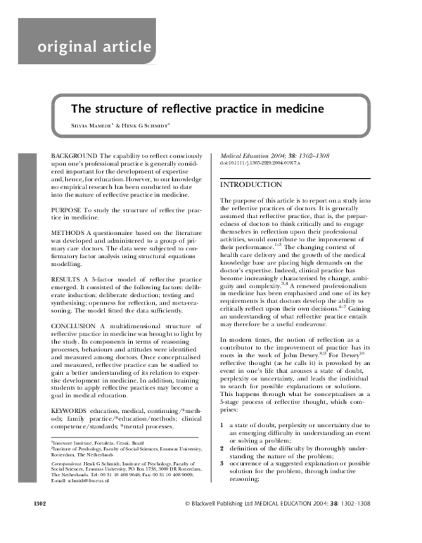 (PDF) The structure of reflective practice in medicine