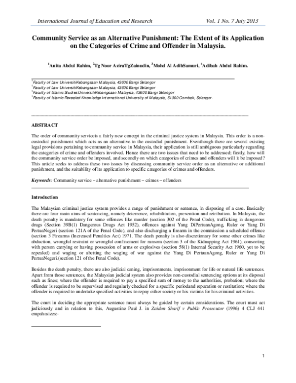 (PDF) Community service as an alternative punishment: the extent of its ...