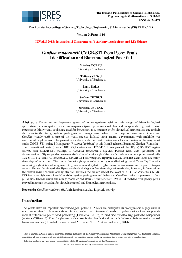 (PDF) Candida vanderwaltii CMGB-ST1 from Peony Petals – Identification ...