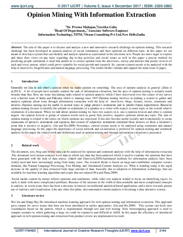 (PDF) Opinion Mining With Information Extraction