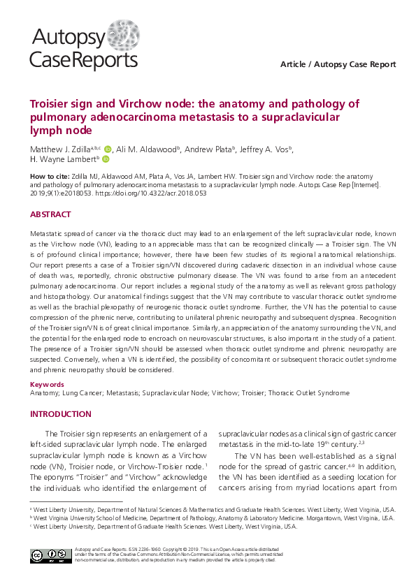 (PDF) Troisier sign and Virchow node: the anatomy and pathology of ...