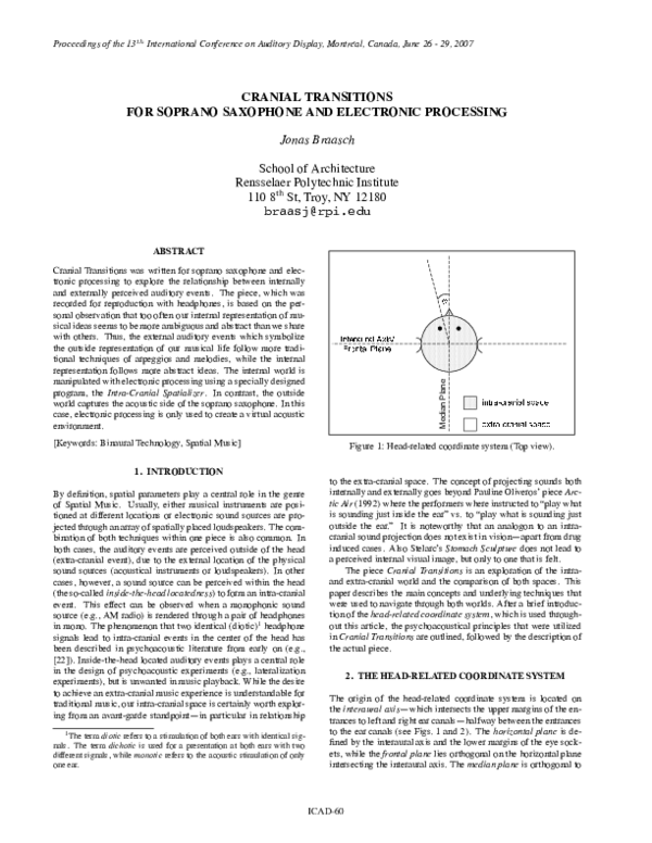 (PDF) Cranial Transitions for Soprano Saxophone and Electronic Processing